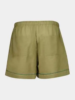 BAZISZT Floral Embroidered Cotton Shorts