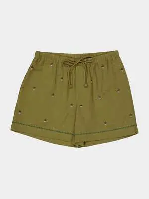 BAZISZT Floral Embroidered Cotton Shorts