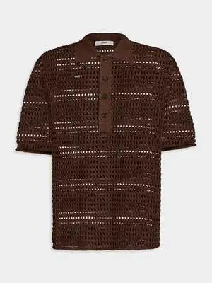 Commas Open-knit Chocolate Polo - Cream