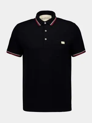 Valentino Garavani Piqué Polo Shirt With Vlogo Patch - Black