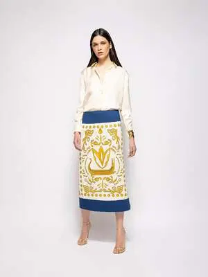 PAULA Elizabeth Embroidered Pencil Skirt - Multicolour