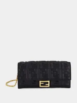 Fendi Baguette Continental Wallet With Chain Strap - Black