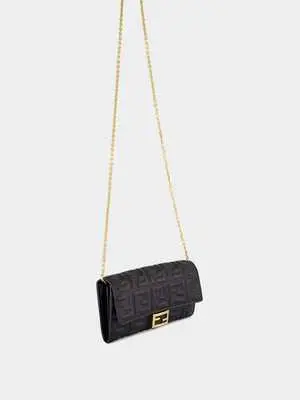 Fendi Baguette Continental Wallet With Chain Strap - Black