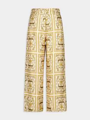 PAULA Sonia Crocoprint Printed Silk Twill Pants Cream