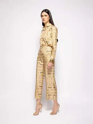 PAULA Sonia Crocoprint Printed Silk Twill Pants - Cream