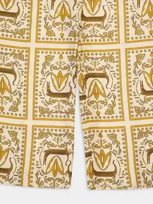 PAULA Sonia Crocoprint Printed Silk Twill Pants - Cream