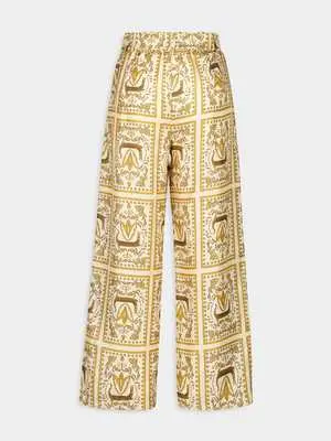 PAULA Sonia Crocoprint Printed Silk Twill Pants - Cream