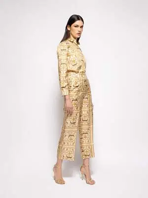 PAULA Sonia Crocoprint Printed Silk Twill Pants - Cream