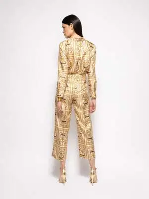 PAULA Sonia Crocoprint Printed Silk Twill Pants - Cream
