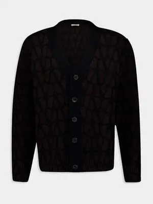 Valentino Garavani Toile Iconographe Wool Cardigan - Black
