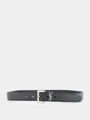 Saint Laurent Cassandre Belt In Grained Leather - Black