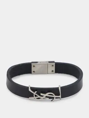 Saint Laurent Cassandre Leather Bracelet - Black