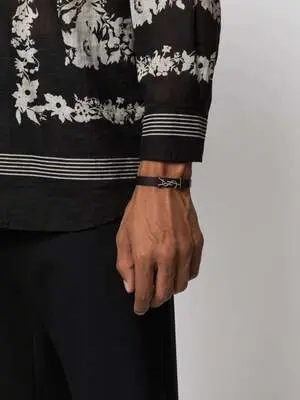 Saint Laurent Cassandre Leather Bracelet - Black
