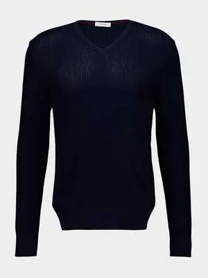 FERRAGAMO V-neck Fine Knit Sweater - Blue