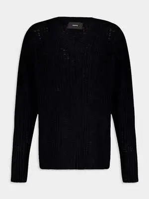 Commas Open Knit V-neck Sweater - Black