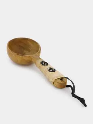Madam Stoltz Wooden Serving Spoon With Rattan Handle