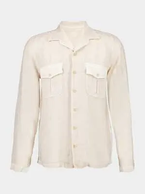 120% Lino Safari Soft Fade Linen Shirt With Pockets - Cream
