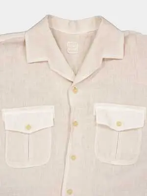 120% Lino Safari Soft Fade Linen Shirt With Pockets - Cream