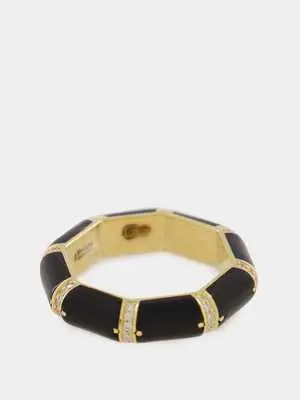 L'ATELIER NAWBAR 18k Black Onyx Bamboo Ring With Diamonds