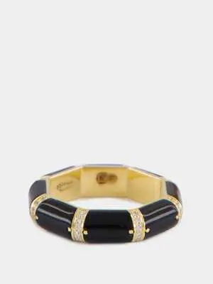 L'ATELIER NAWBAR 18k Black Onyx Bamboo Ring With Diamonds