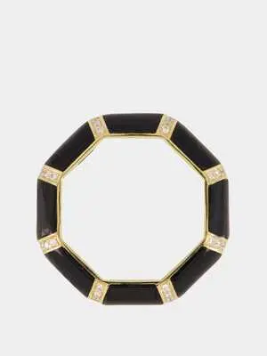 L'ATELIER NAWBAR 18k Black Onyx Bamboo Ring With Diamonds
