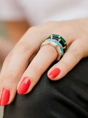 L'ATELIER NAWBAR 18k Black Onyx Bamboo Ring With Diamonds