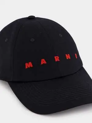 Marni Embroidered Logo Gabardine Cap - Black