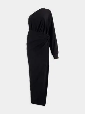 Balenciaga Asymmetric Wrap Midi Dress - Black