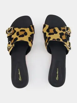 Santoni Leopard-print Double-buckle Calf Hair Slides - Brown