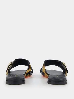 Santoni Leopard-print Double-buckle Calf Hair Slides - Brown
