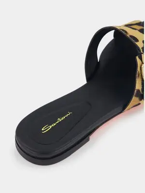 Santoni Leopard-print Double-buckle Calf Hair Slides - Brown