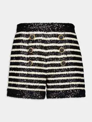 Balmain Striped Rhinestone-embellished Shorts - Black