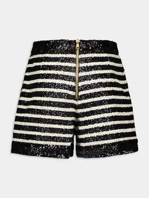 Balmain Striped Rhinestone-embellished Shorts