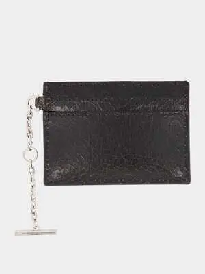 Alexander McQueen Crackled Leather Card Holder With Silver Chain