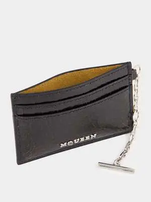 Alexander McQueen Crackled Leather Card Holder With Silver Chain