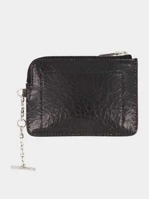 Alexander McQueen Crackled Leather Zip Coin Pouch With Chain - Black