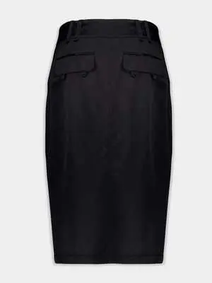 Saint Laurent Silk Crepe De Chine Midi Skirt - Black