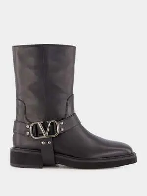 Valentino Garavani Leather Biker Boots - Black