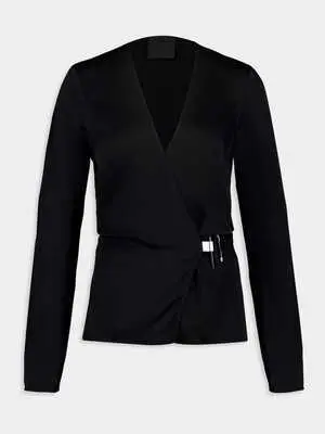 GIVENCHY Long-Sleeve Satin Crepe Wrap Top
