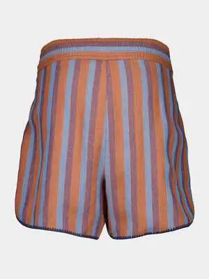 PAULA Calcita Stripes Embroidered Linen Shorts - Blue