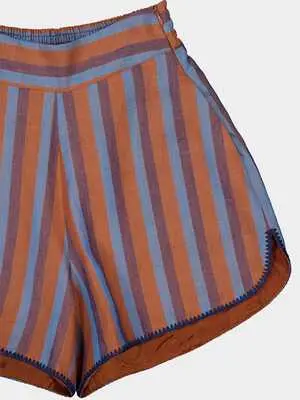 PAULA Calcita Stripes Embroidered Linen Shorts - Blue