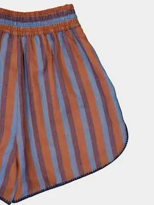 PAULA Calcita Stripes Embroidered Linen Shorts - Blue