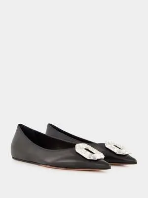 Amina Muaddi Nappa Camelia Flat With Buckle