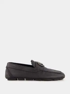 Valentino Garavani Leather Loafers With Logo - Grey