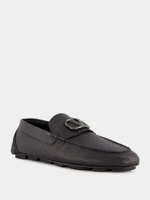 Valentino Garavani Leather Logo Detail Loafers - Grey