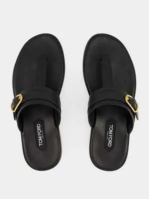 TOM FORD Brighton Buckle Leather Sandals - Black