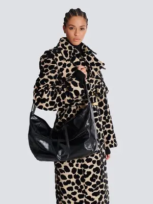 Balmain Track Shiny Leather Tote Bag