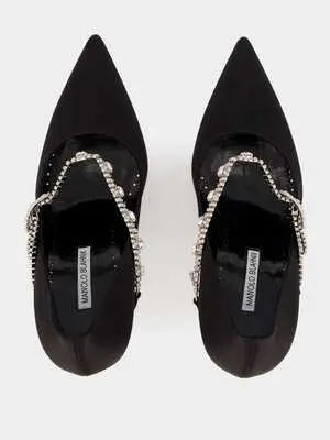 Manolo Blahnik Satin Pumps With Crystal Strap
