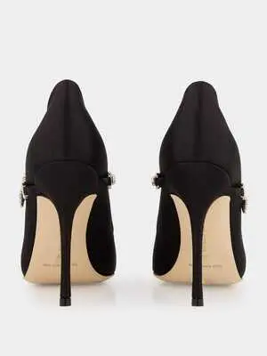 Manolo Blahnik Satin Pumps With Crystal Strap