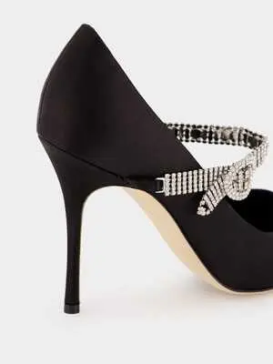 Manolo Blahnik Satin Pumps With Crystal Strap